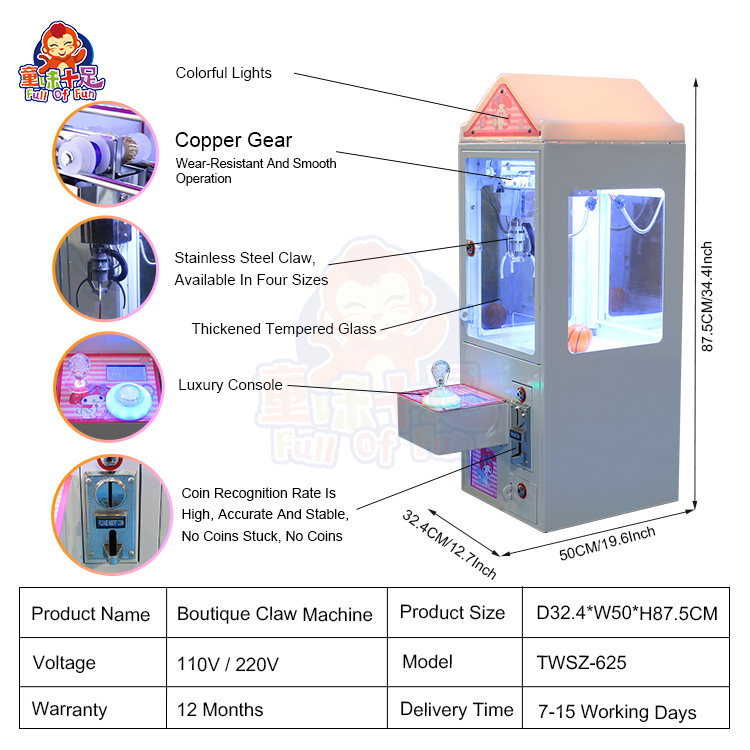 White Coin Operated Mini Claw Machine For Sale - CoinGamesMachine